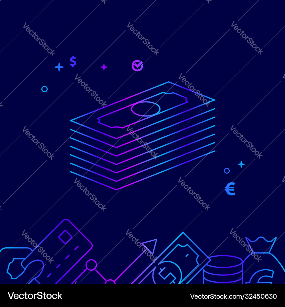 Money bundle line icon on a dark blue background Vector Image