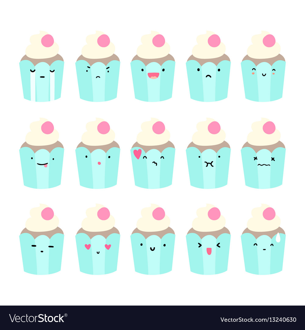 Set of cupcake emoji Royalty Free Vector Image
