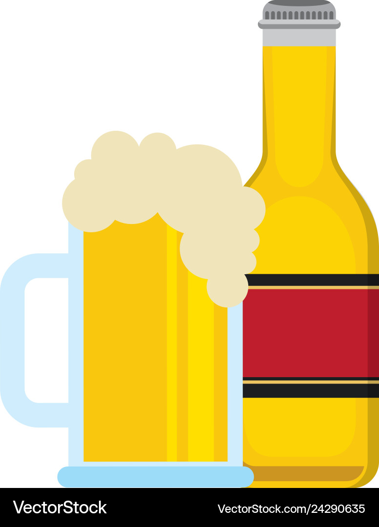 Beer bottle and glass cup alcohol Royalty Free Vector Image