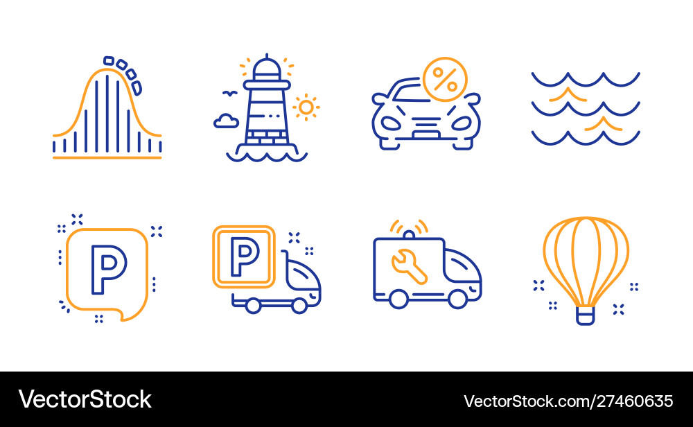 Car service lighthouse and waves icons set Vector Image