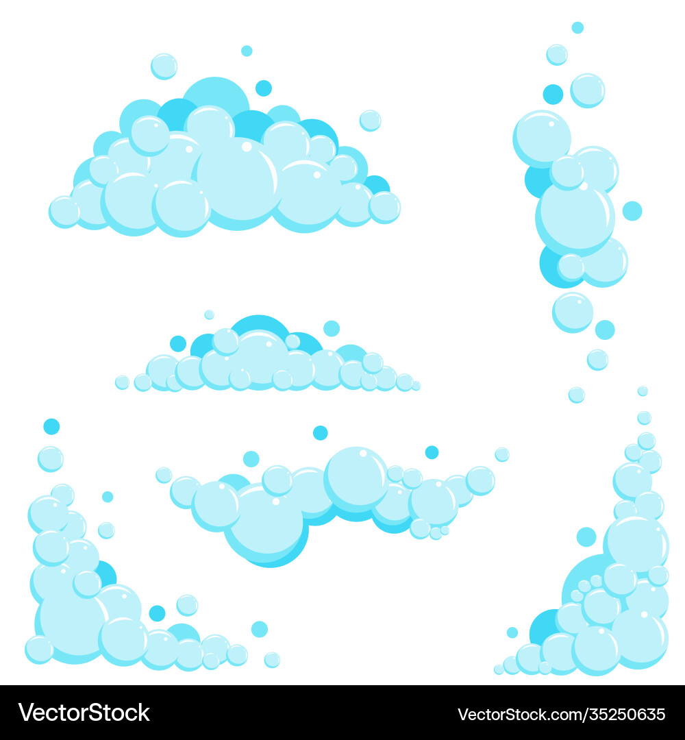Cartoon soap foam set with bubbles light blue Vector Image