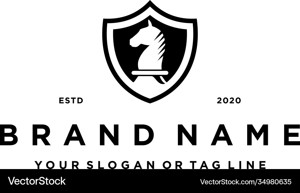 Chess horse and shield logo design concept Vector Image