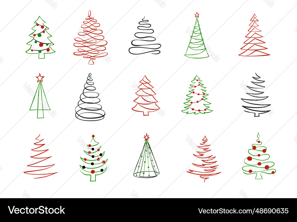 Christmas tree line drawing fir tree symbol Vector Image