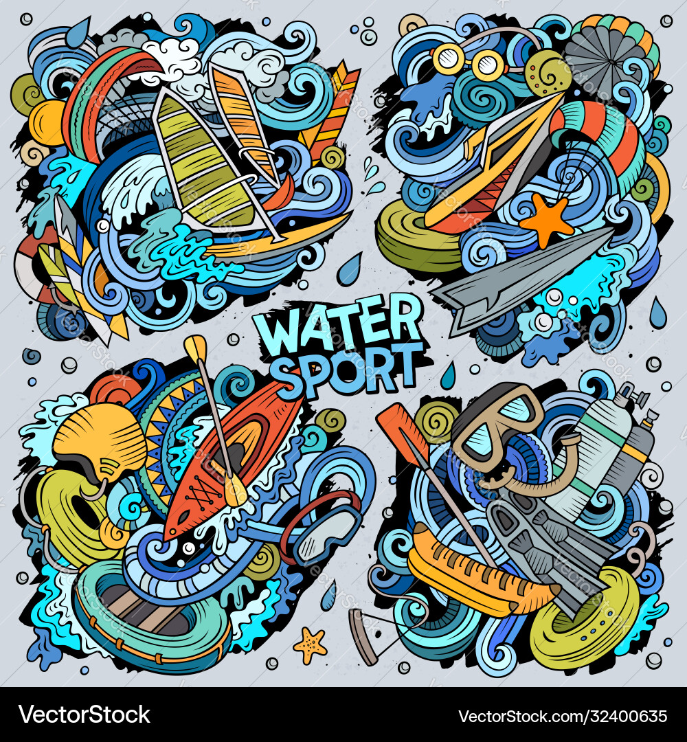 Hand drawn doodles cartoon set water Royalty Free Vector