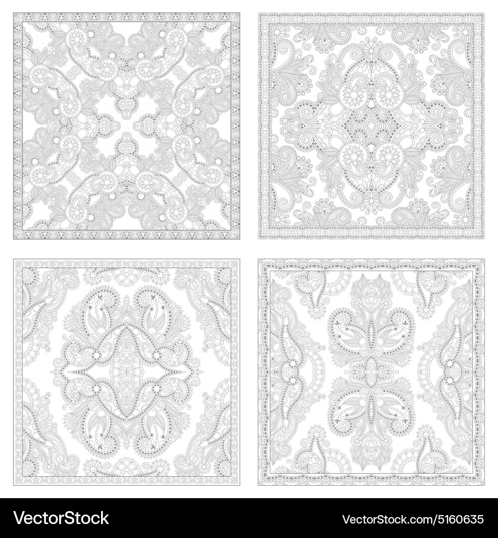 Unique coloring book square page set for adults Vector Image