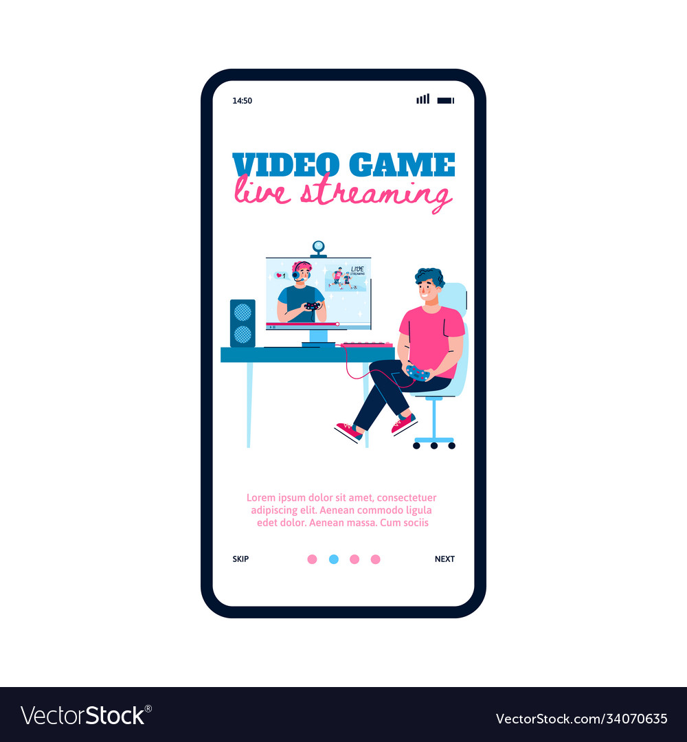 Video game live streaming tutorial flat Royalty Free Vector