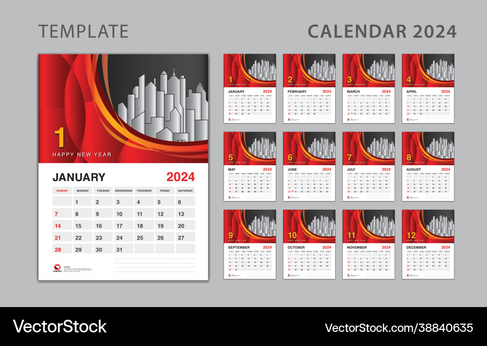 Wall calendar for 2024 - desk year Royalty Free Vector Image