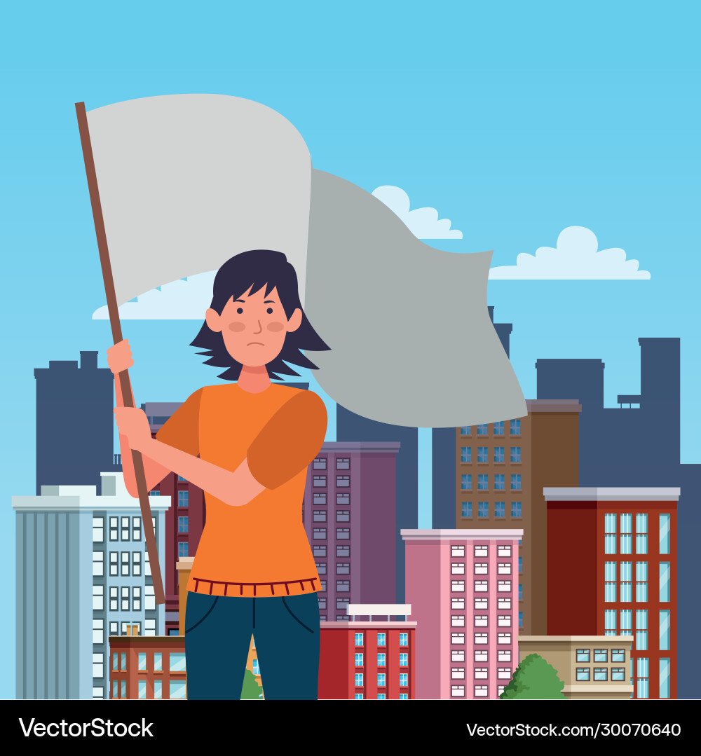 Activist woman with withe flag Royalty Free Vector Image