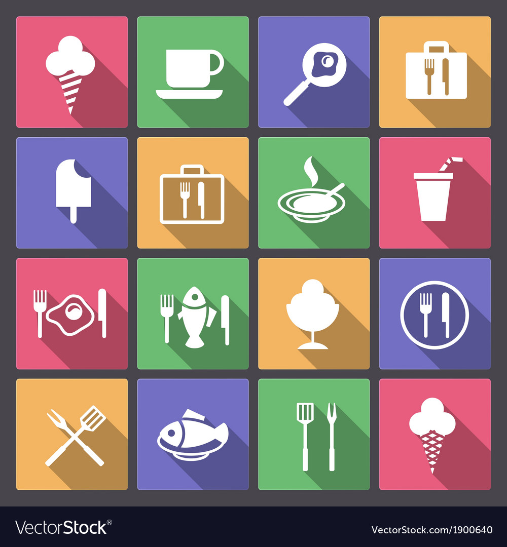 Food and drink icons in flat design Royalty Free Vector