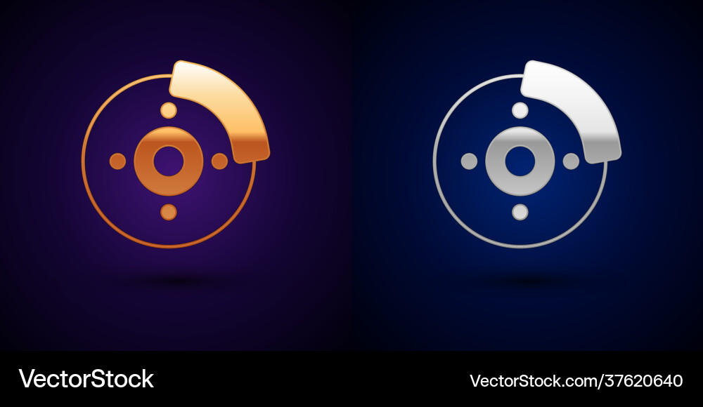 Gold and silver car brake disk with caliper icon Vector Image