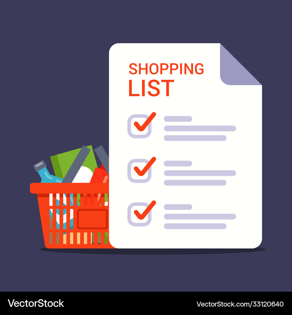 Grocery list for shopping in store Royalty Free Vector Image