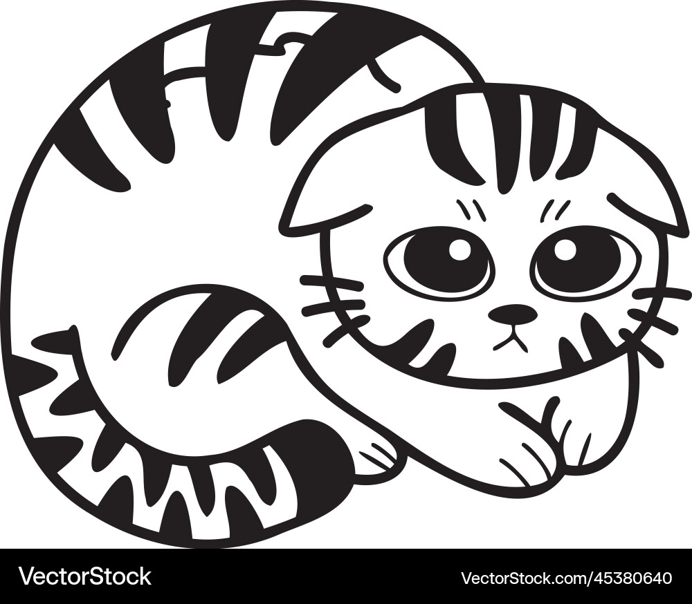 Hand drawn scared or sad striped cat in doodle Vector Image