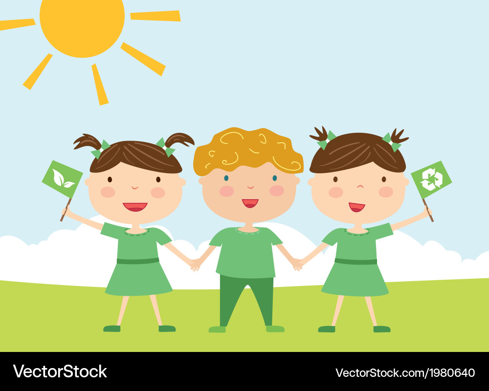 Kids with eco flag Royalty Free Vector Image - VectorStock
