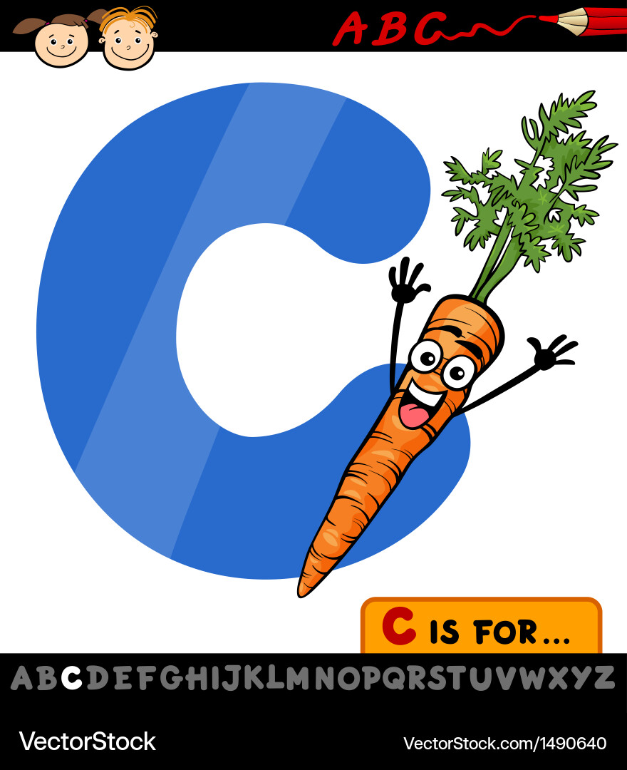 Letter c with carrot cartoon Royalty Free Vector Image