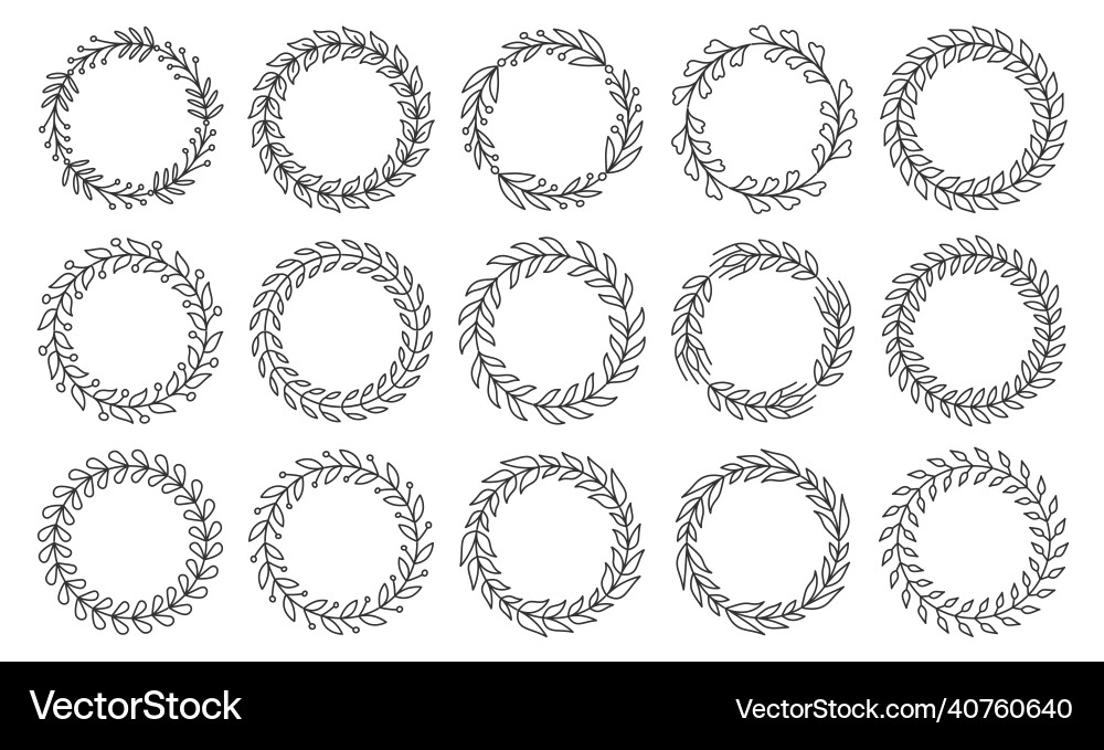 Natural frame leaf object floral black line set Vector Image