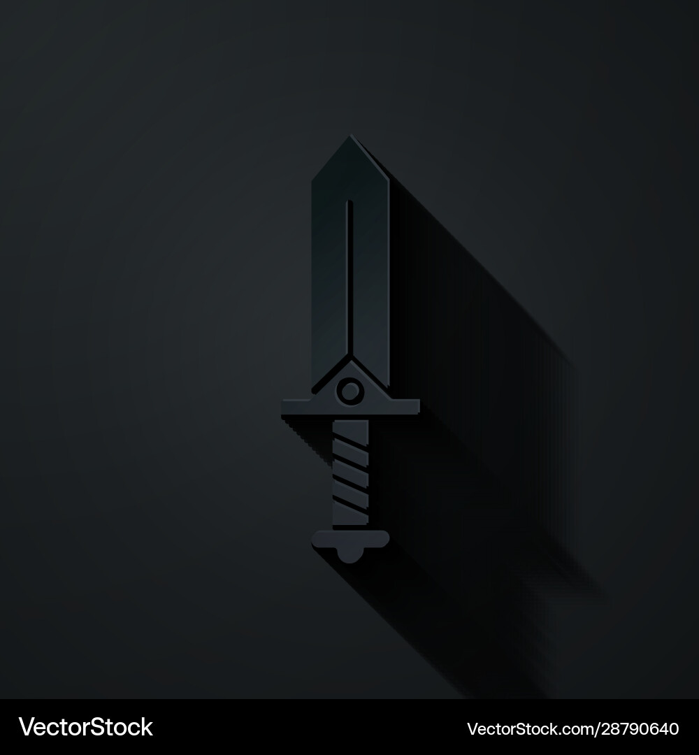Paper cut sword for game icon isolated on black Vector Image