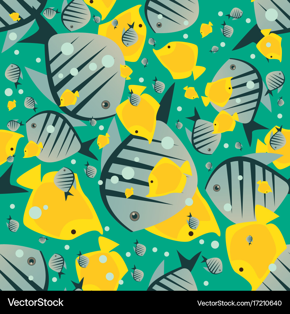 Pattern with cute big fish in green color Vector Image