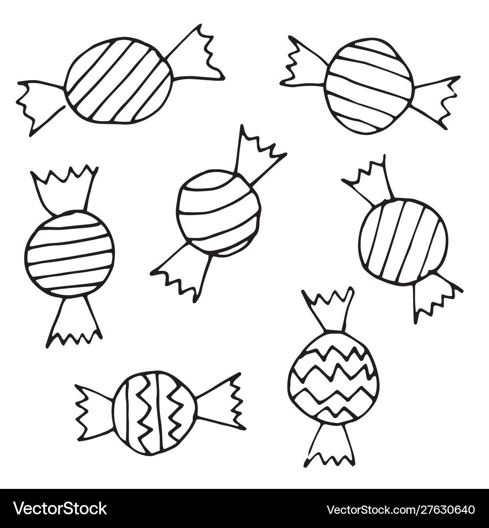 Sweet candy doodle drawing line art Royalty Free Vector
