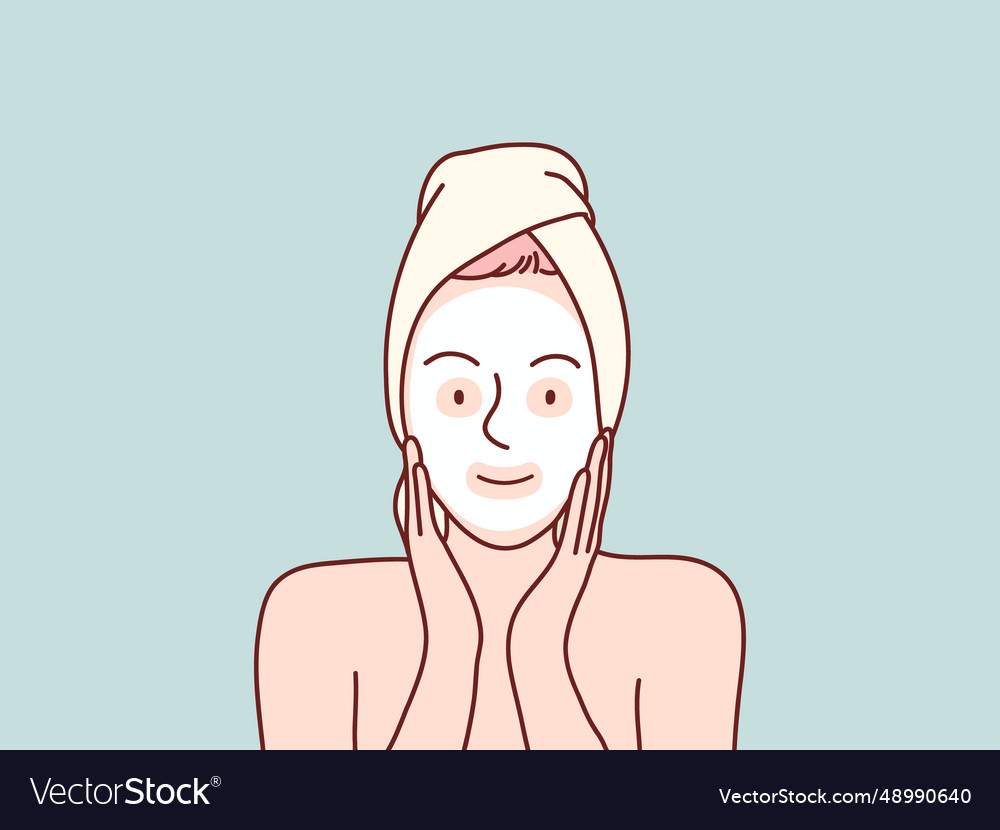 Woman Applying Facial Mask Cream On Face Simple Vector Image
