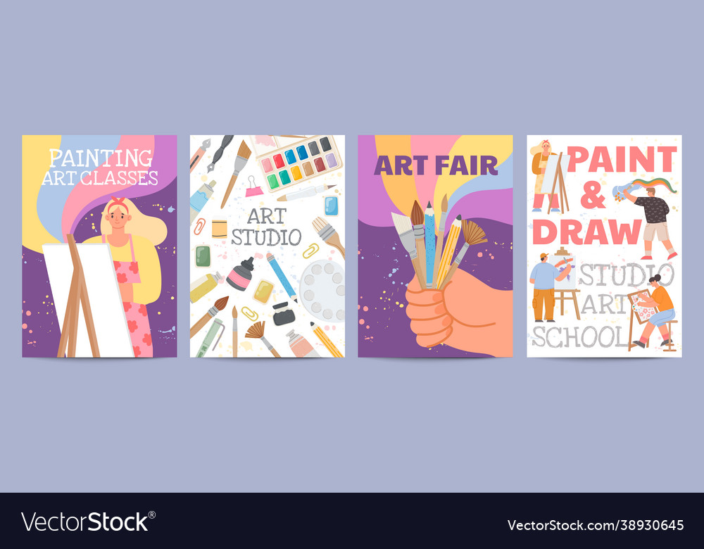 Art school or classes posters with characters Vector Image