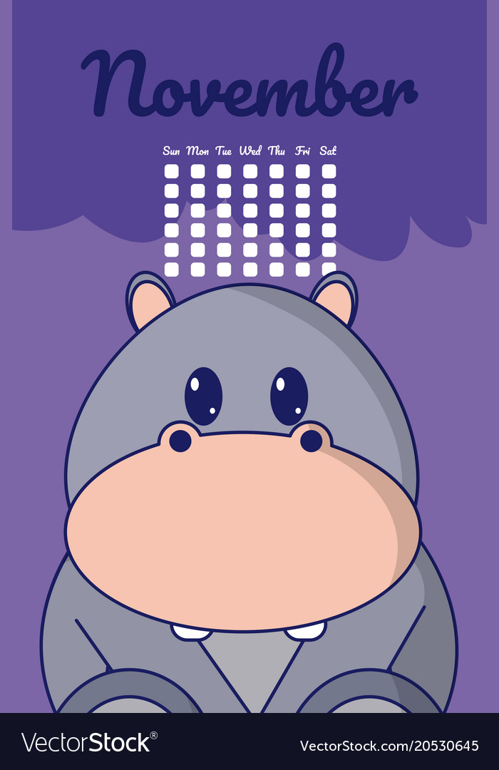 Hippo cute calendar cartoon Royalty Free Vector Image