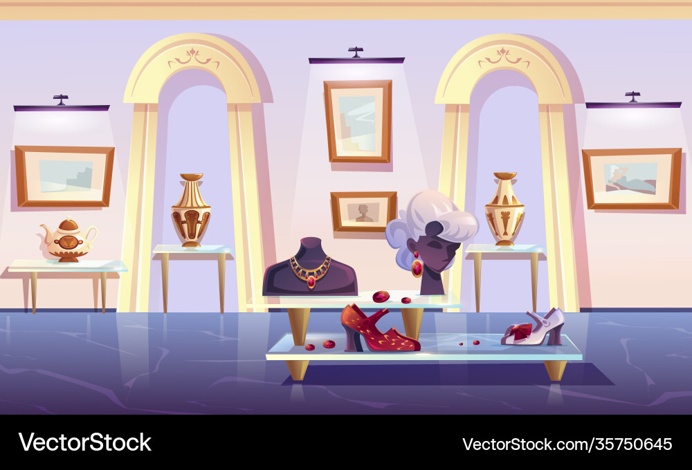 Museum installation luxury items exhibition Vector Image