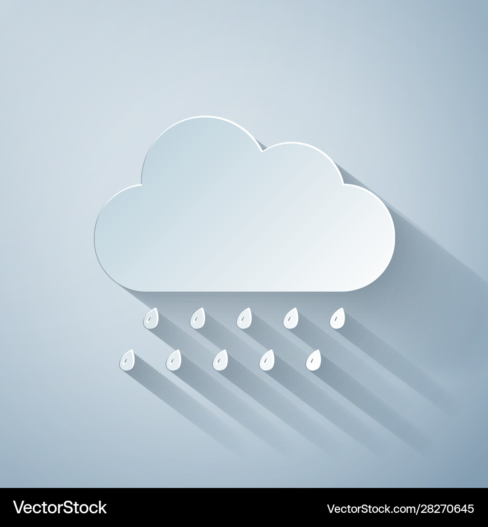 Paper cut cloud with rain icon isolated on grey Vector Image