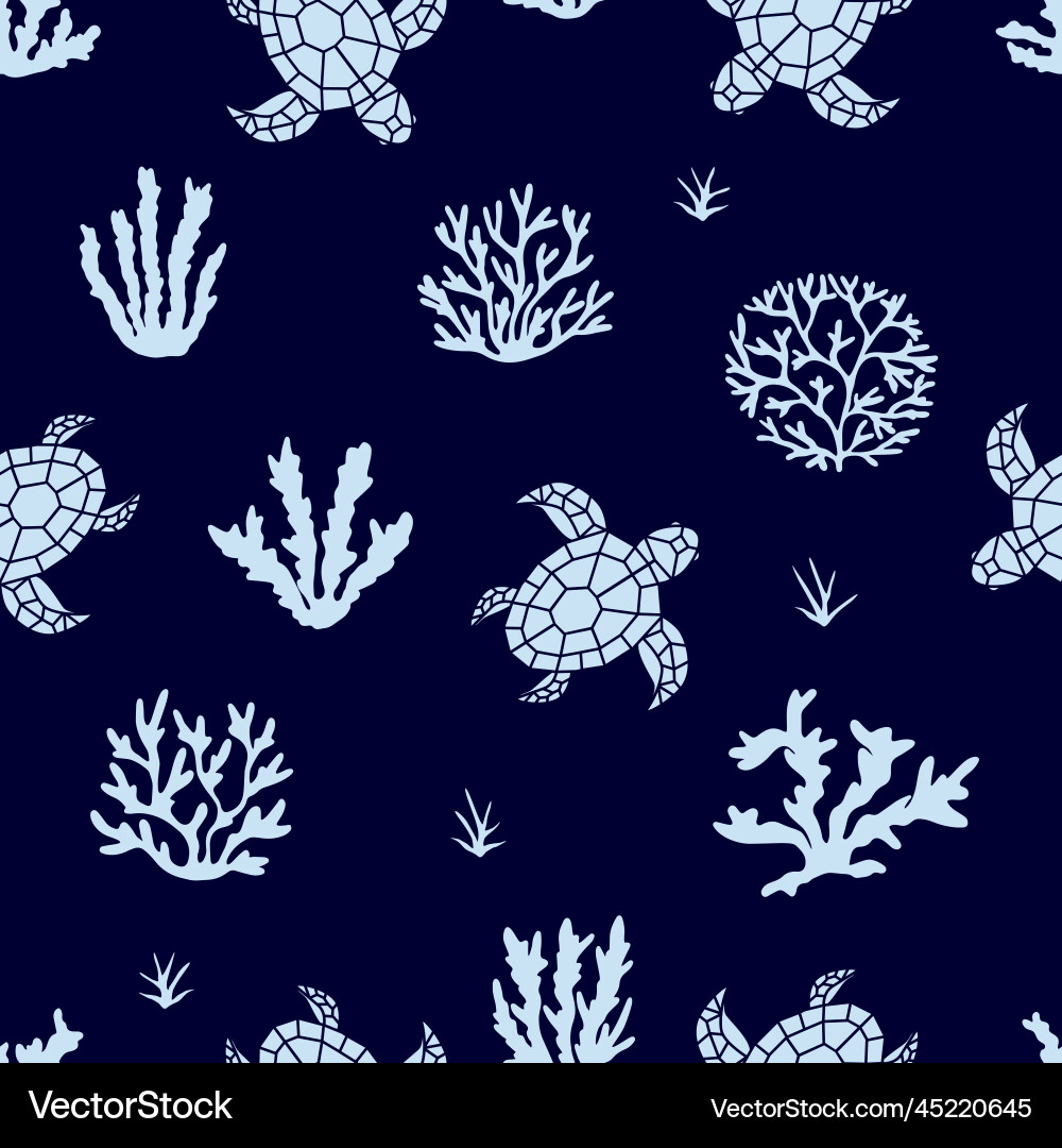 Seamless graphic pattern sea life coral turtle Vector Image