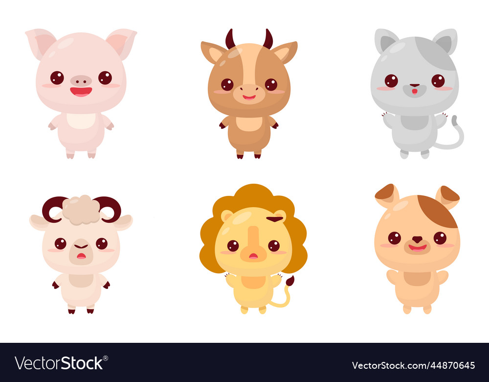 Set cartoon animals in hand drawn style on white Vector Image