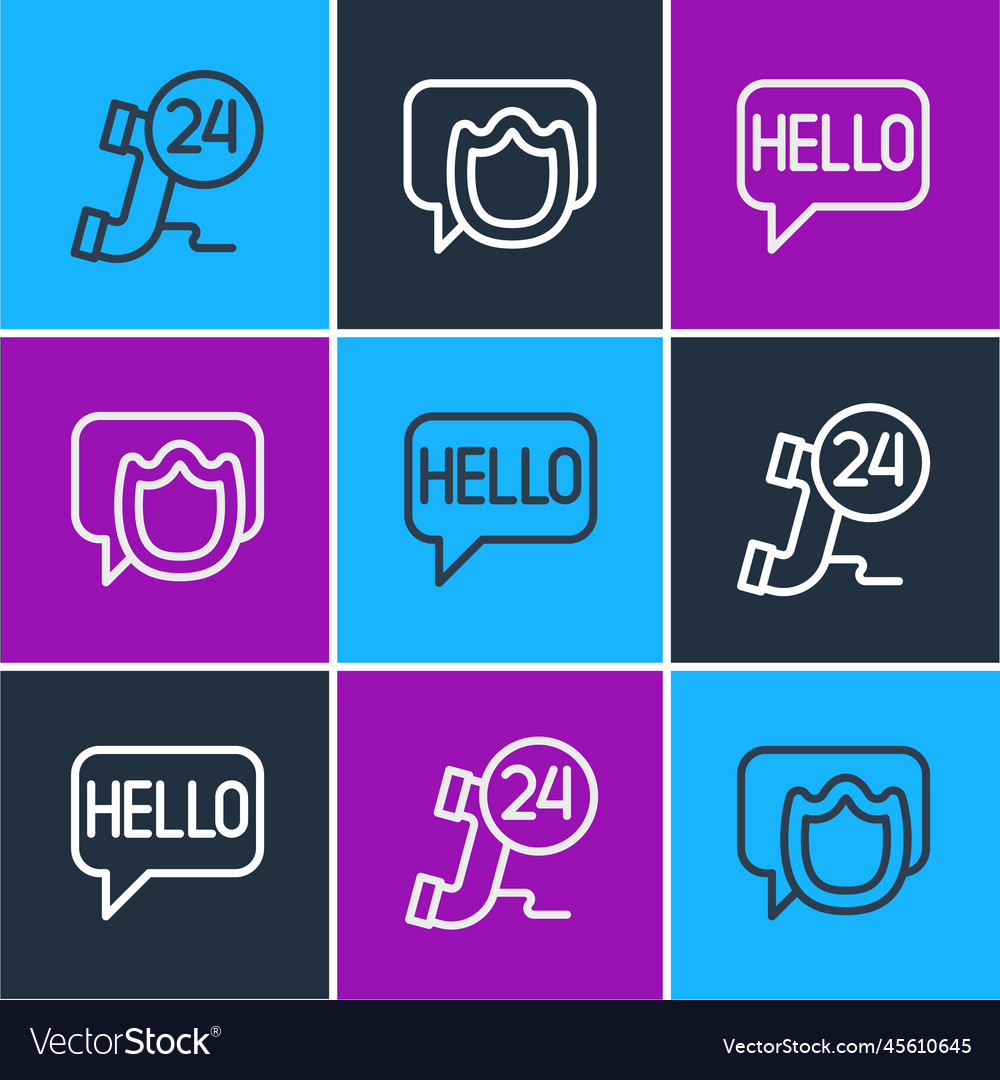 Set line telephone 24 hours support hello Vector Image Set line telephone 24 hours support hello Vector Image