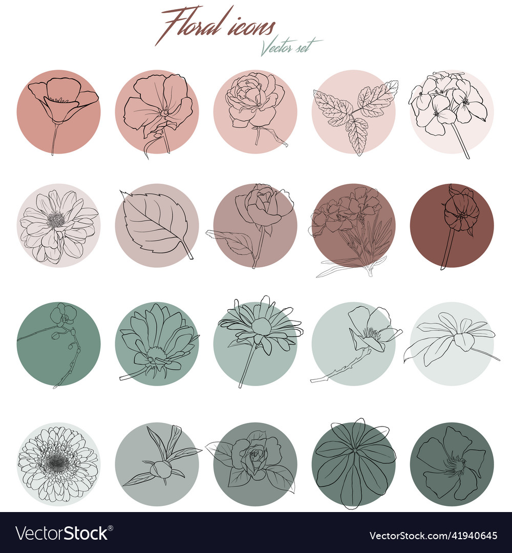 Set of round icons with flowers colored Royalty Free Vector