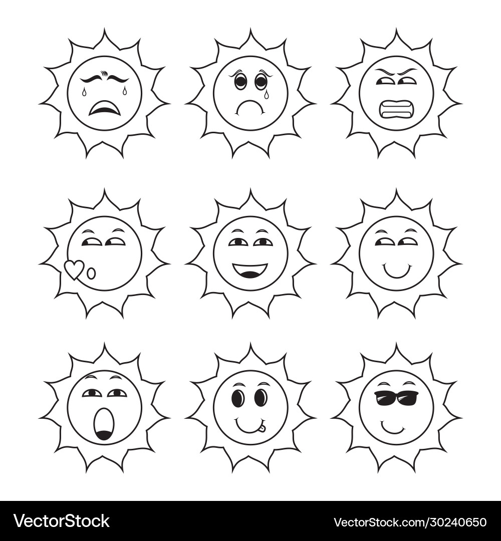 Collection various sun expressions contains Vector Image