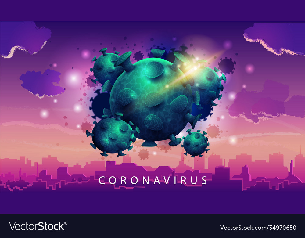 Coronavirus pink poster with large green Vector Image