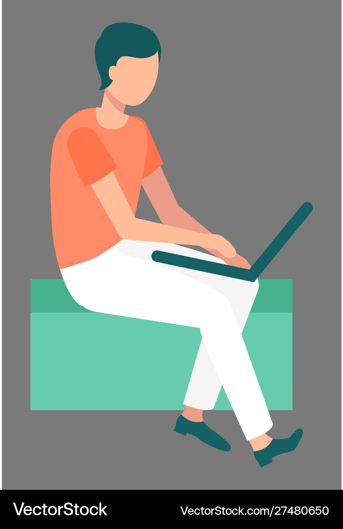 Employee working with laptop man pc Royalty Free Vector