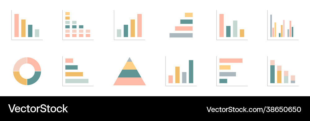 Graph chart color icons set annual report Vector Image