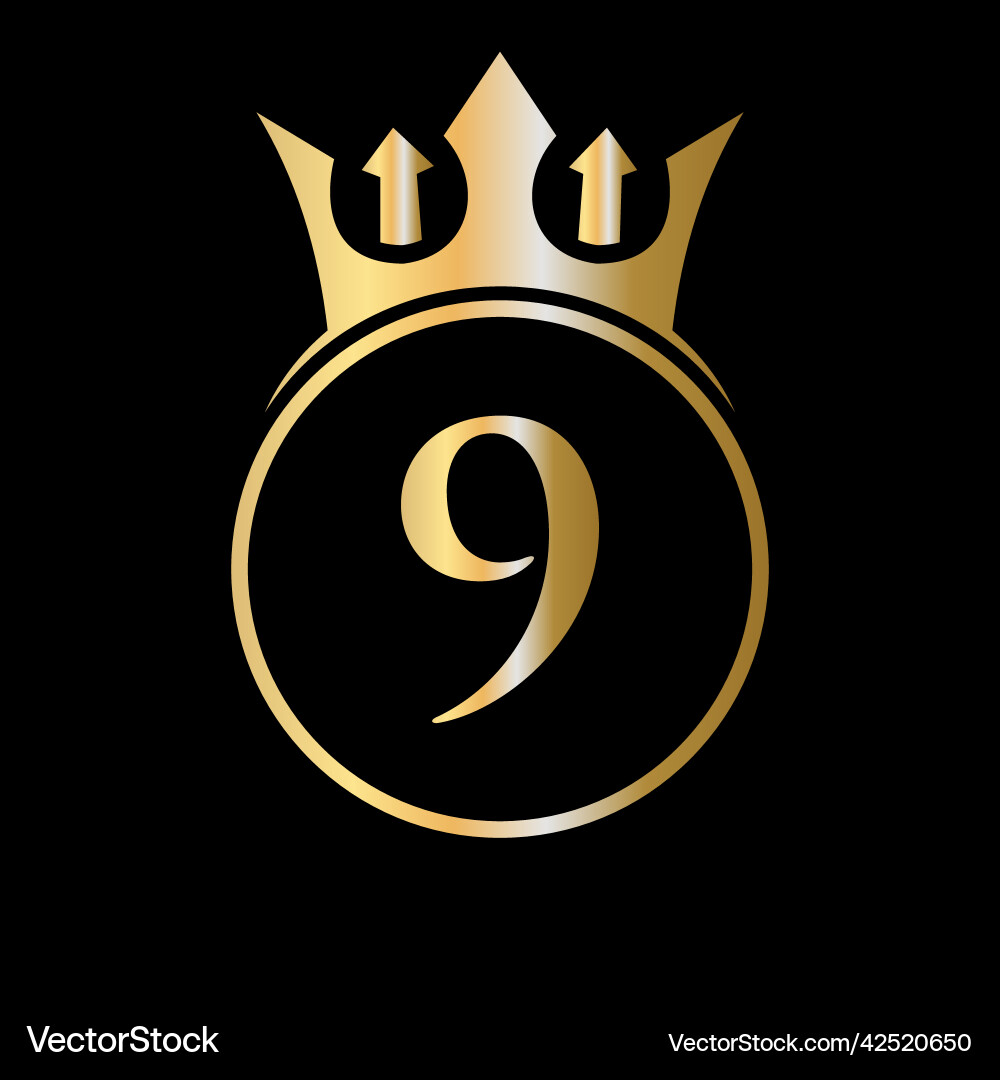 Luxury letter 9 crown logo Royalty Free Vector Image