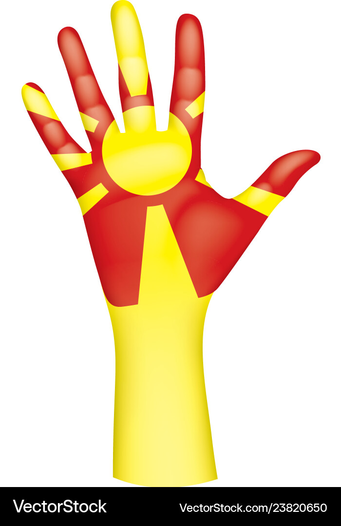 Macedonia flag and hand on white background Vector Image