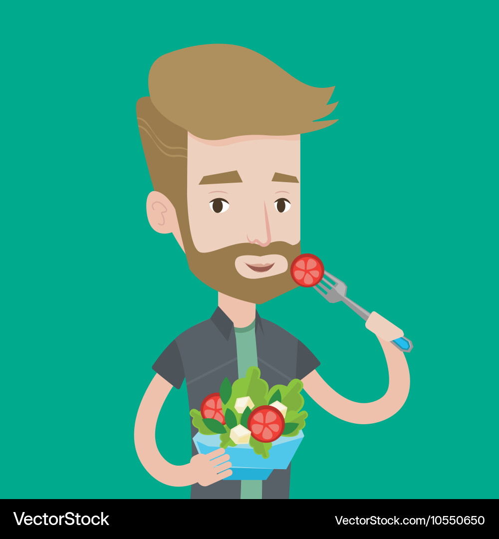 Man eating healthy vegetable salad Royalty Free Vector Image