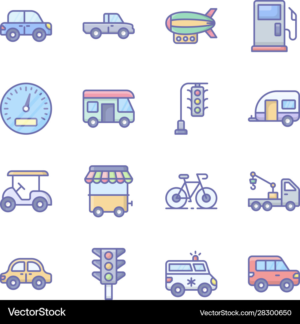 Motor vehicle flat icons pack Royalty Free Vector Image