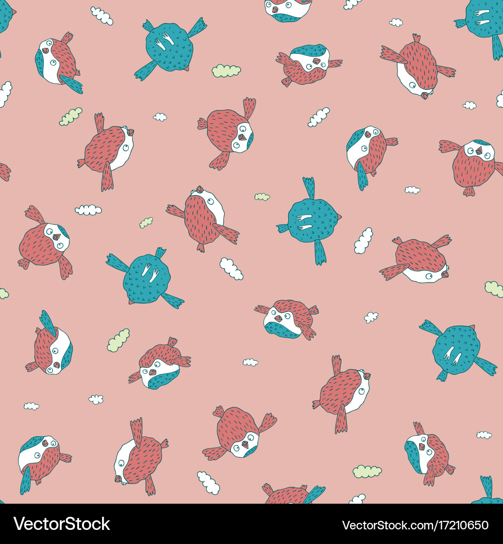 Pattern with cute birds in red color Royalty Free Vector