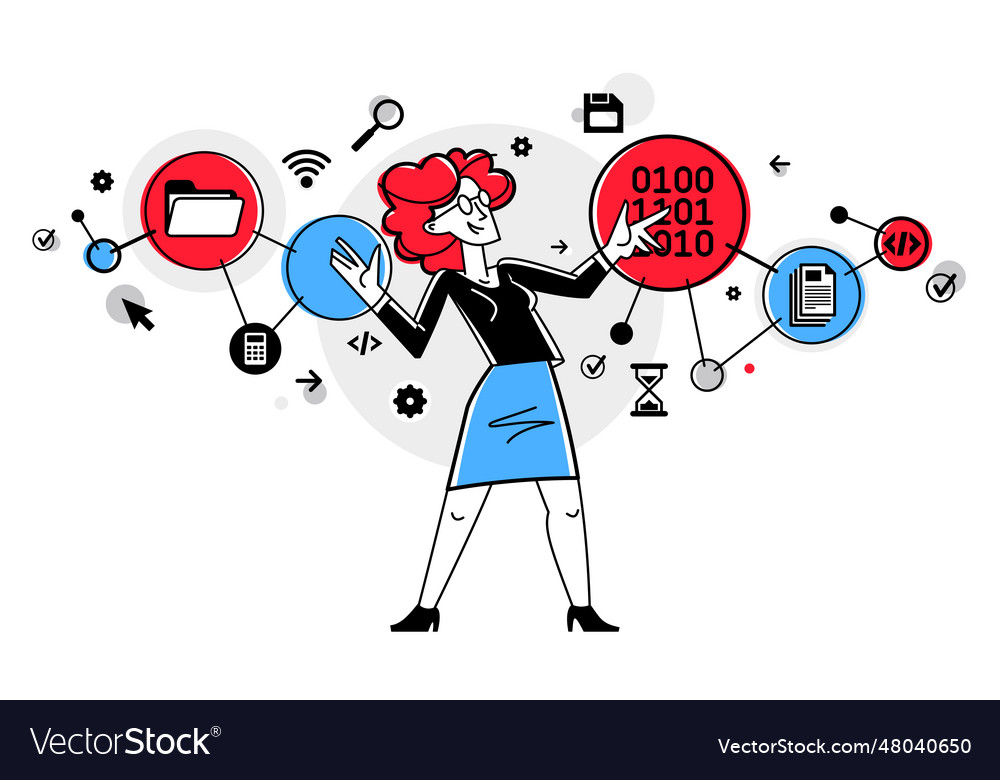 Programmer Is Coding And Repairing Some Machine Vector Image