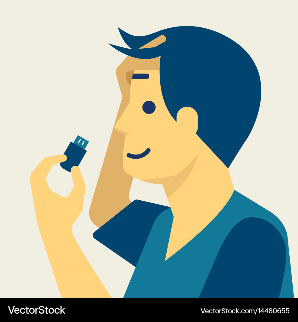 A man with the usb slot in forehead Royalty Free Vector