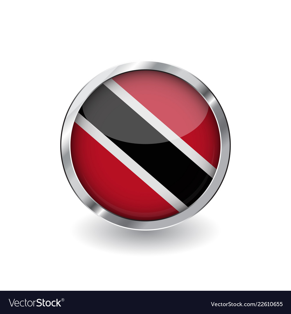Flag of trinidad and tobago button with metal Vector Image