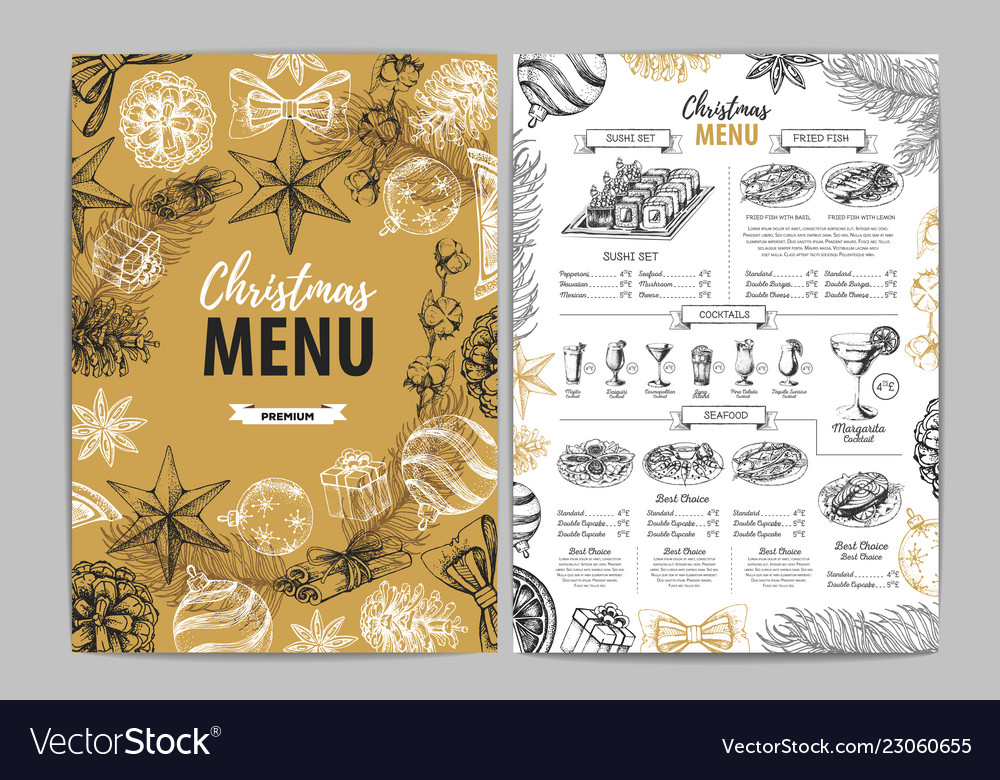 Hand drawing christmas holiday menu design Vector Image