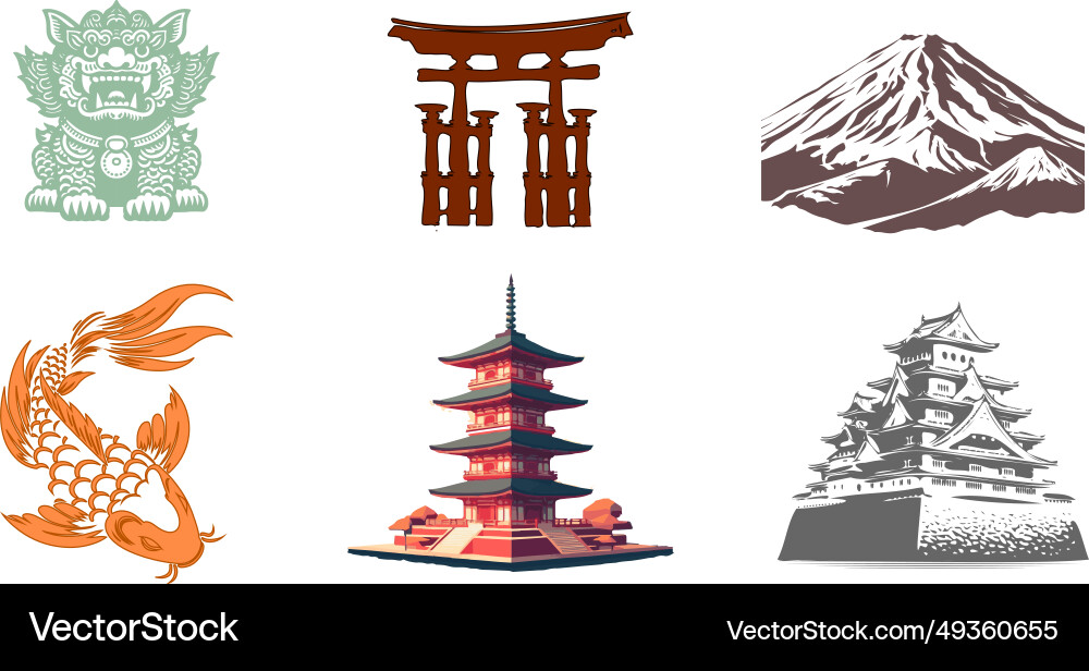 Japan colorful symbols Royalty Free Vector Image
