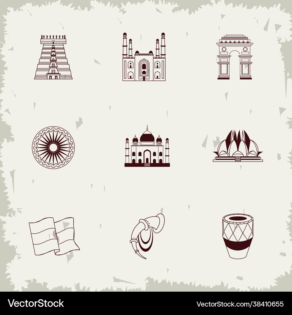 Nine india independence icons Royalty Free Vector Image
