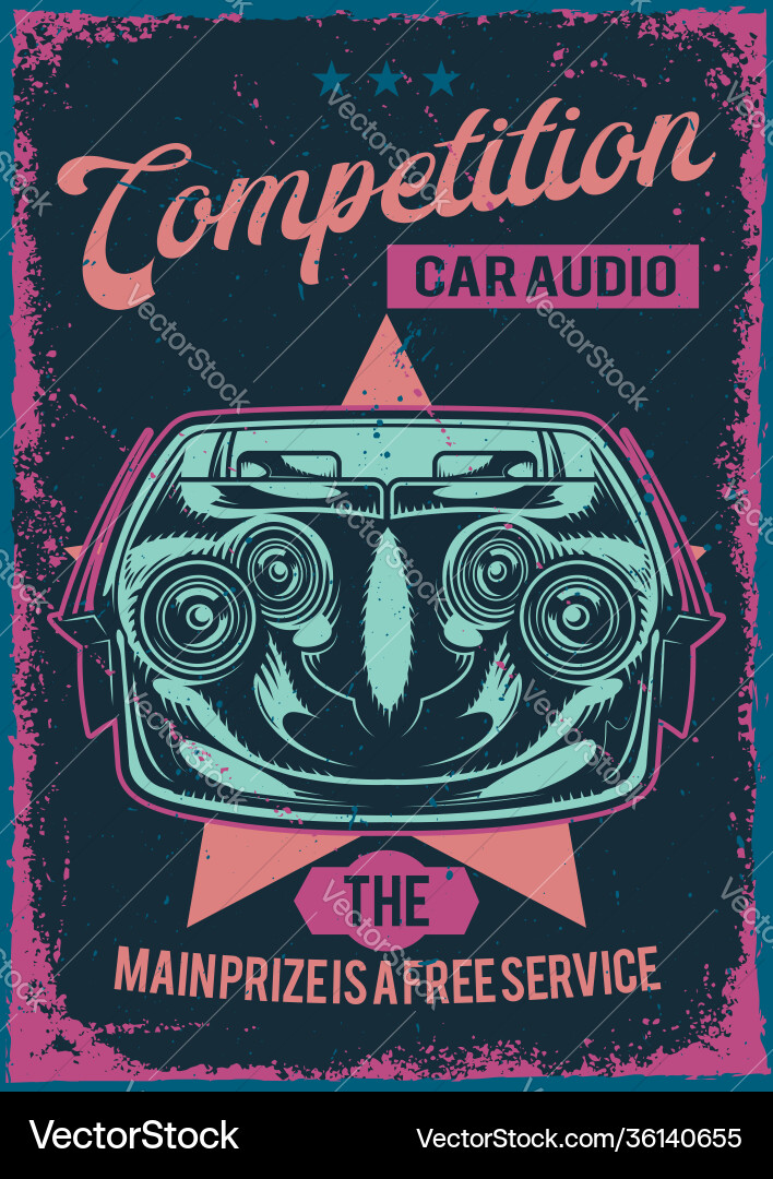 Poster design with car audion system on dusty Vector Image