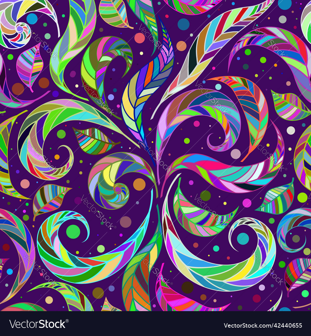 Seamless violet pattern with leaves and dots Vector Image