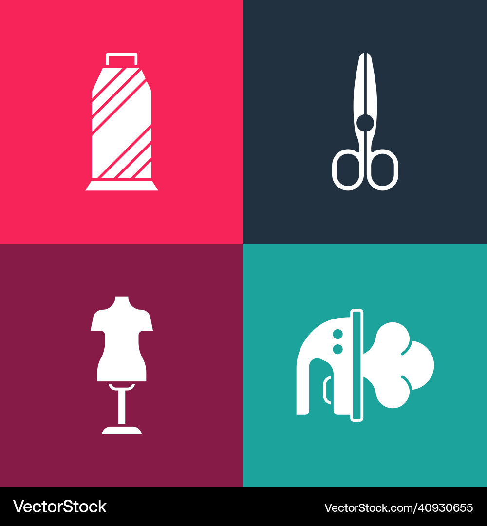 Set pop art electric iron mannequin scissors Vector Image