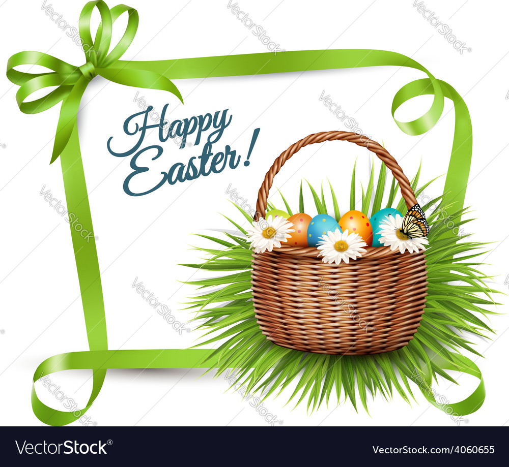 Spring easter background eggs in grass Royalty Free Vector